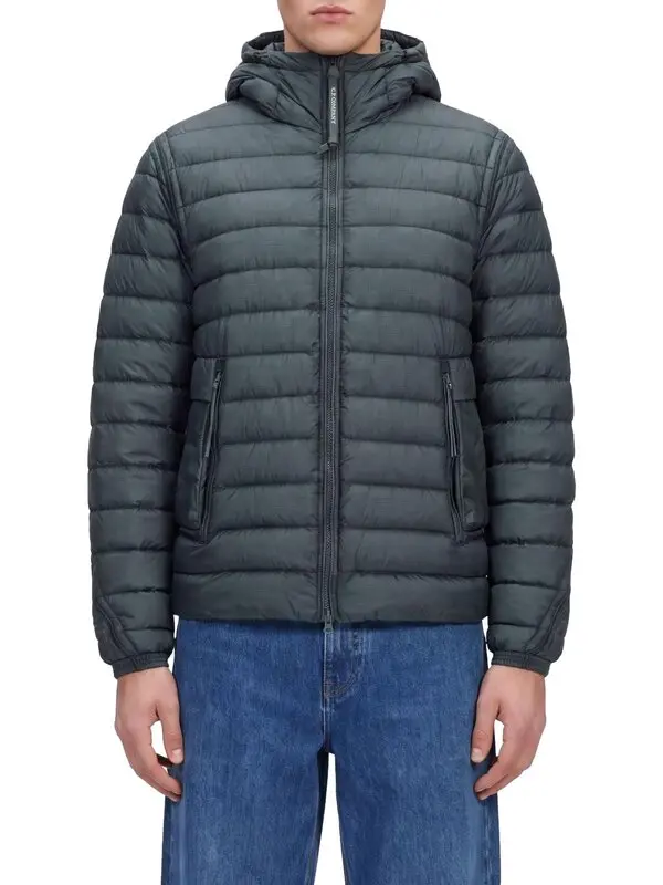 C.P. COMPANY Short Nylon Puffer Jacket With Goggle Hood - Blue