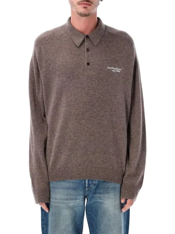 Acne Studios Relaxed Fit Wool And Yak Knit Polo With Embroidered Logo - Brown