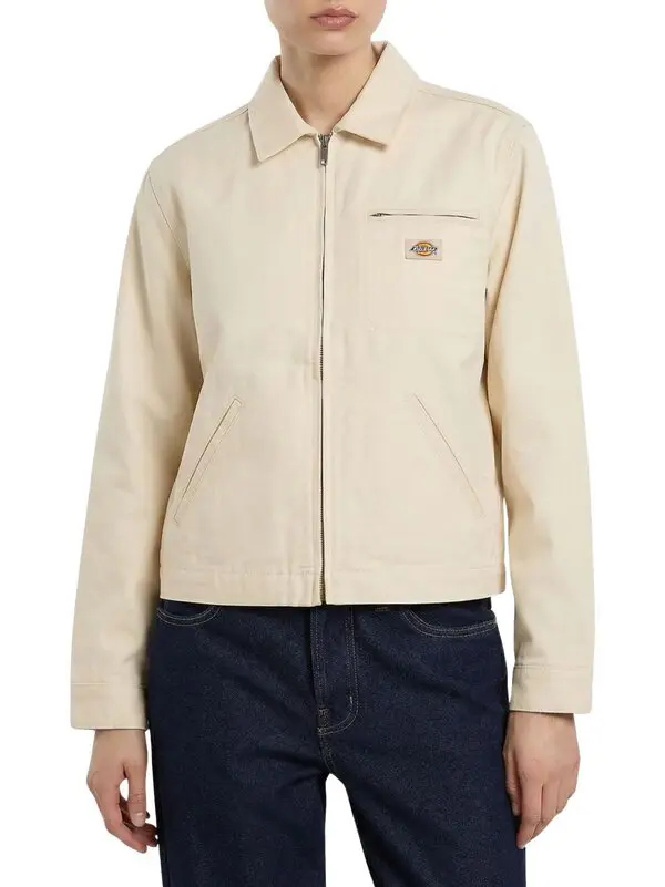 Dickies Canvas Shirt Jacket With Zip Closure And Contrast Logo - Beige