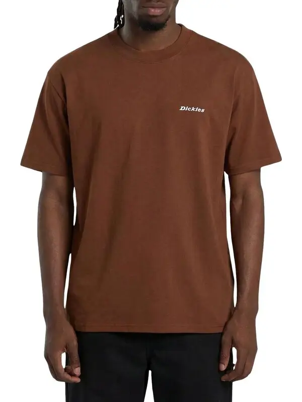 Dickies Cotton Crew Neck T-shirt With Short Sleeves And Contrast Chest Logo - Brown