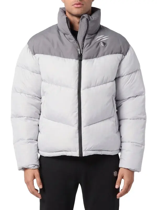 PLEIN SPORT Quilted Puffer Jacket With Stand Collar And Logo Detail - Grey