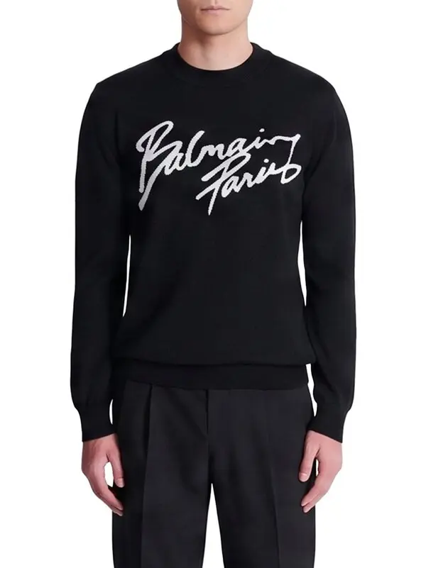 Balmain Embroidered Logo Crewneck Sweater - Black