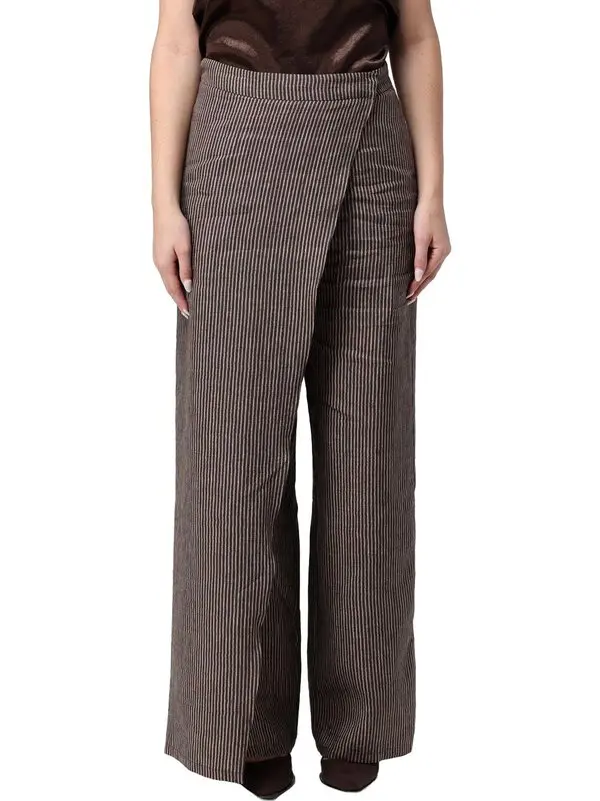 ALYSI Striped Wide-leg Trousers - Brown