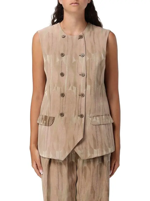 Emporio Armani Double-breasted Geometric Pattern Viscose Waistcoat - Pink