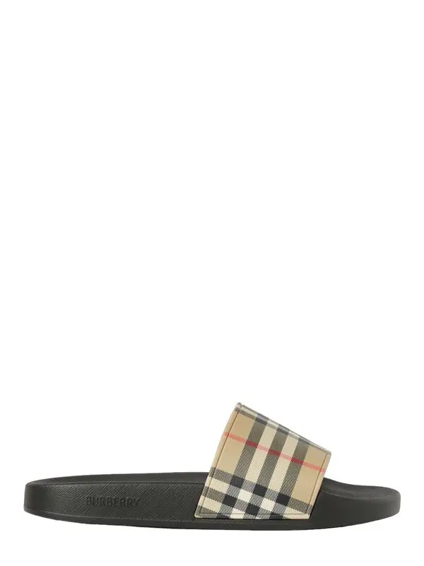 Burberry Checked Slides - Beige