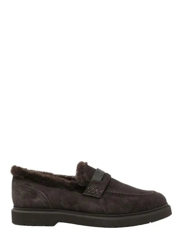 Brunello Cucinelli Suede Shearling Lined Loafers - Brown