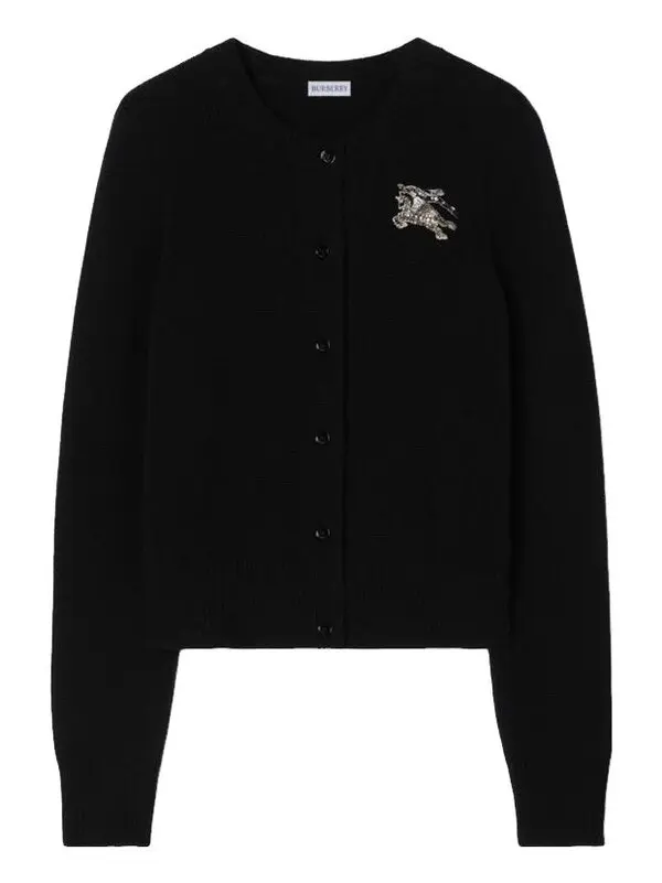 Burberry Knight Embellished Wool Cashmere Cardigan - Black