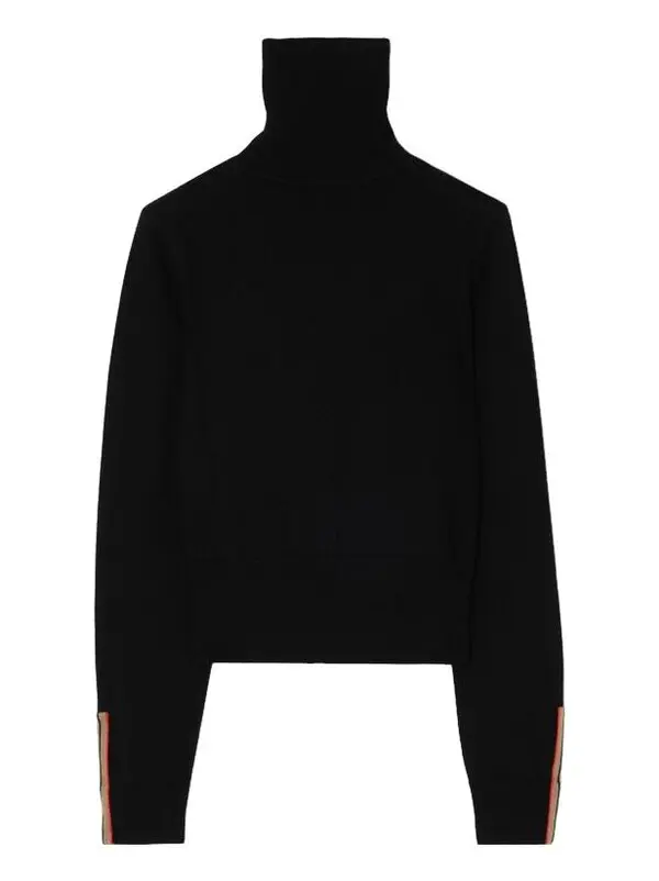 Burberry Wool Rollneck Sweater With Icon Stripe Cuffs - Black