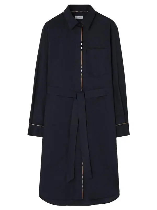 Burberry Check Piping Cotton Shirt Dress - Navy
