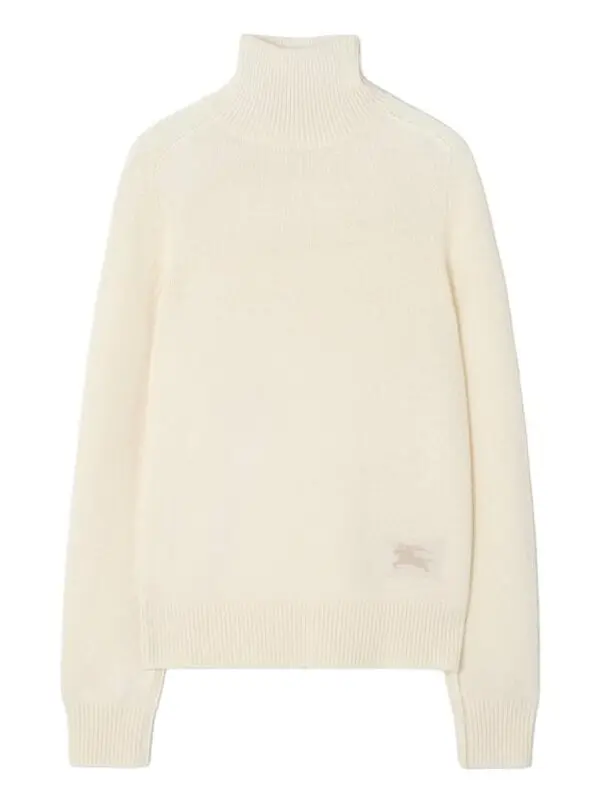Burberry Cashmere Turtleneck Sweater With Knight Motif - Ceramic White