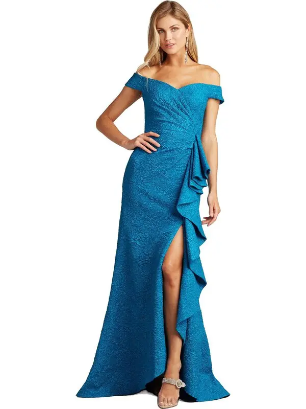 Tadashi Shoji Roland Rose Jacquard Gown - Ocean Blue
