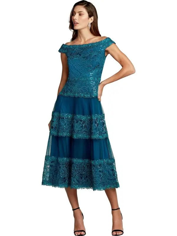 Tadashi Shoji Alya Sequin Embroidered Midi Dress - Atlantic Blue
