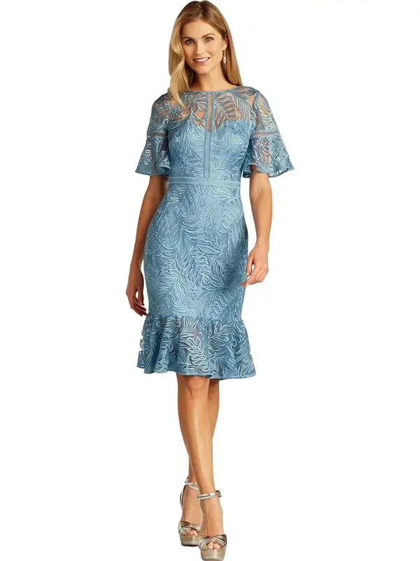 Tadashi Shoji Lyle Embroidered Tulle Dress - Blue Stone