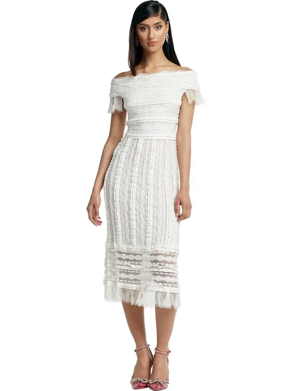 Tadashi Shoji Bette Stretch Knit Midi Dress - White