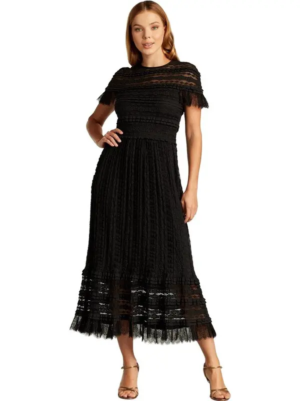 Tadashi Shoji Anji Ruffle-knit Midi Dress - Black