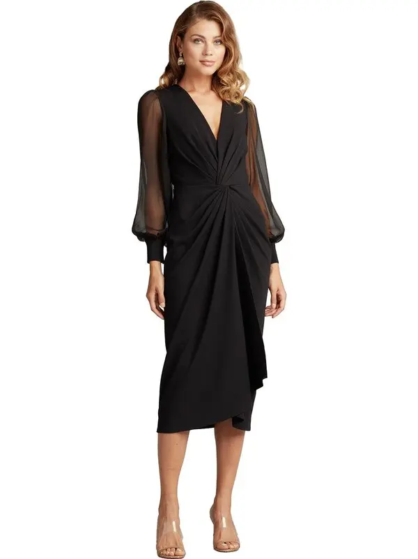 Tadashi Shoji Gilliam Twist-drape Midi Dress - Black