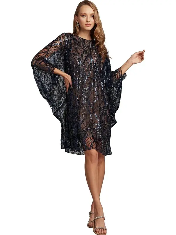 Tadashi Shoji Dune Embellished Mini Dress - Navy/nude