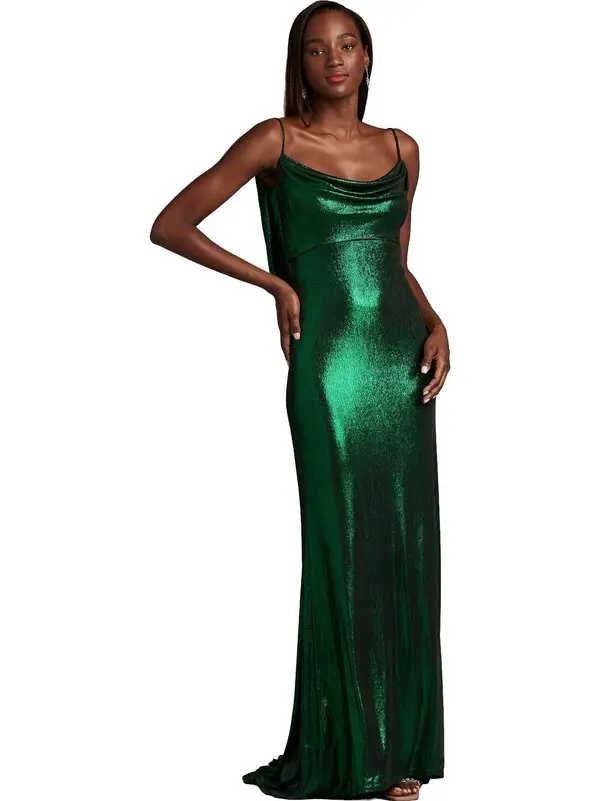 Tadashi Shoji Metallic Jersey Lamé Gown - Pine