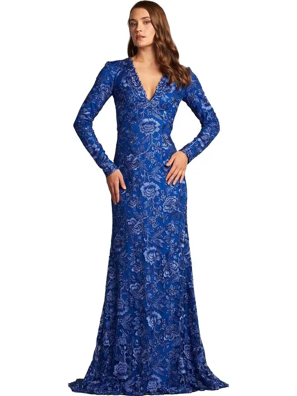 Tadashi Shoji Wilder Long Sleeve Embroidered Gown - Lagoon