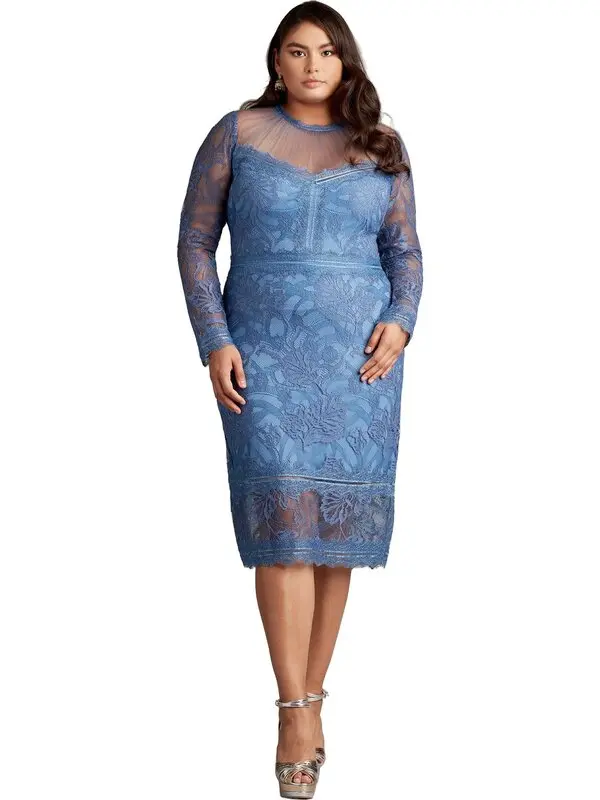 Tadashi Shoji Camilla Long-sleeve Pencil Midi Dress Plus Size - Blue Stone