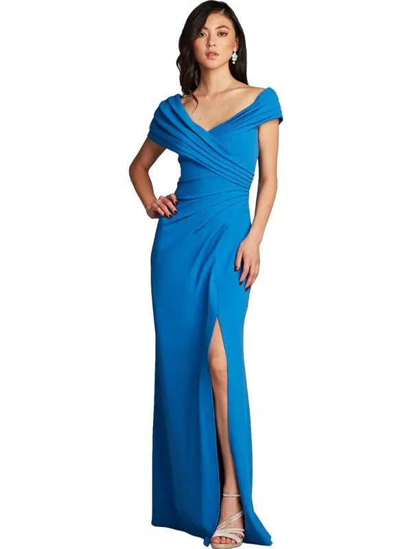 Tadashi Shoji Danya Draped Crepe Gown - Lagoon
