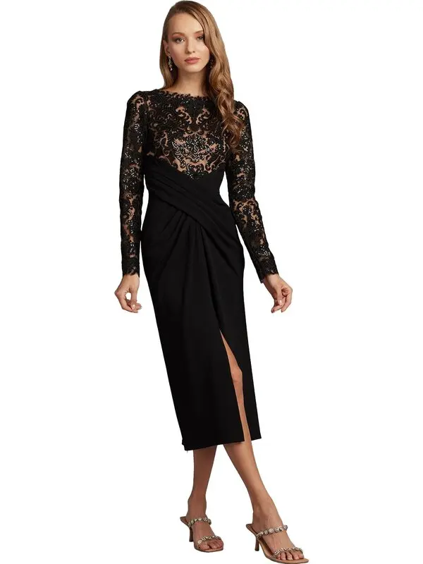Tadashi Shoji Julia Crisscross-draped Midi Dress - Black/nude
