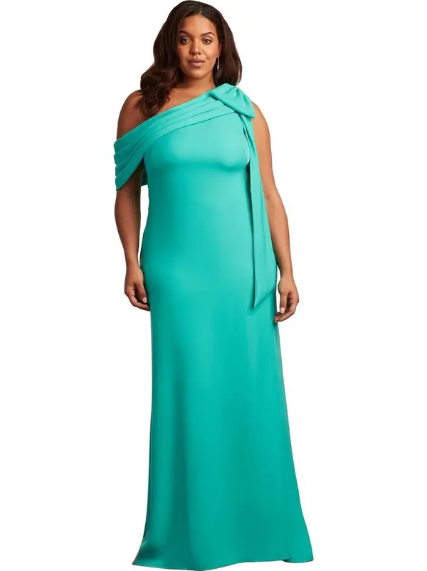 Tadashi Shoji Cassia Bow-shoulder Crepe Gown - Caribbean