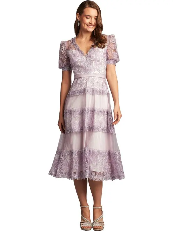 Tadashi Shoji Fatiha Floral Lace & Chiffon Dress - Lavender