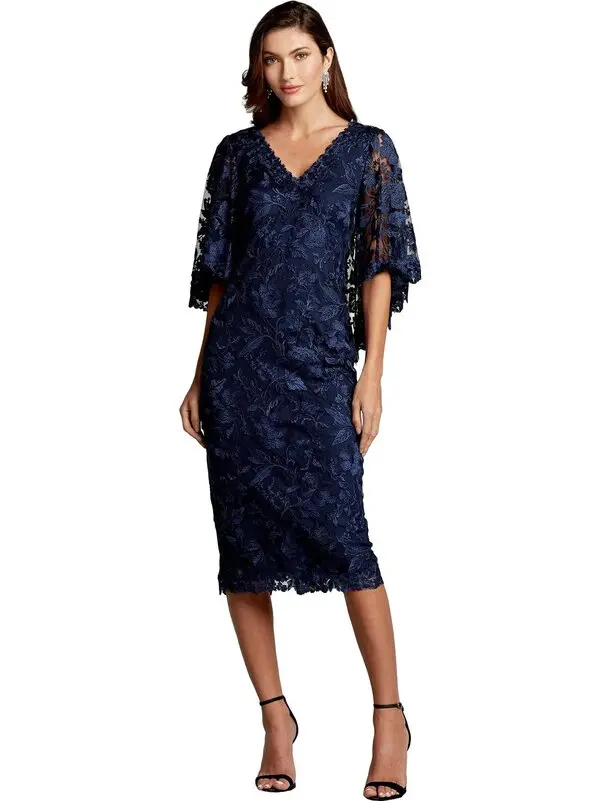 Tadashi Shoji Grace Capelet Midi Dress - Navy