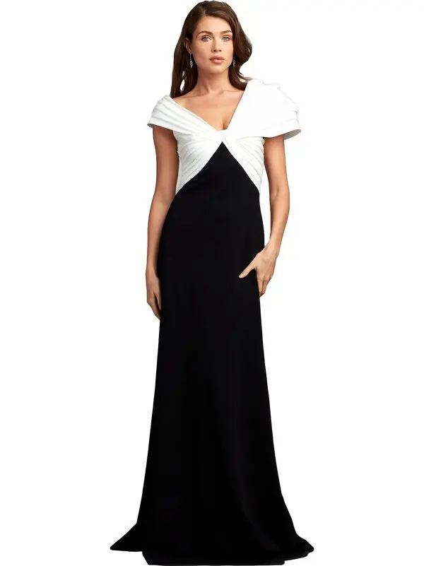 Tadashi Shoji Humphrey Two-tone Draped Bodice Gown - Ivory/black