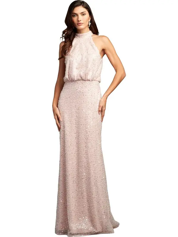 Tadashi Shoji Senna Embellished Halter Gown - Rose