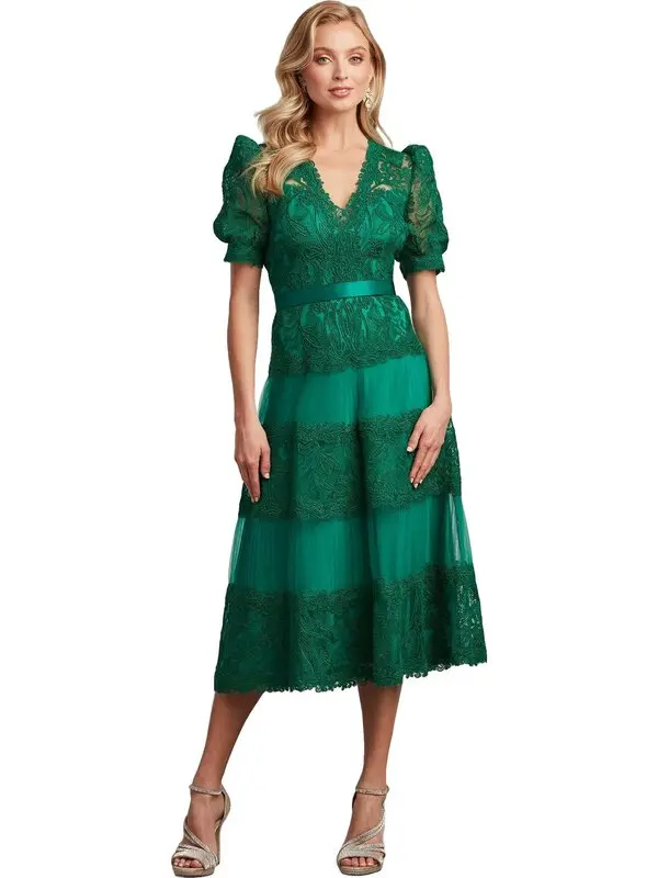 Tadashi Shoji Fatiha Floral Lace & Chiffon Dress - Pine
