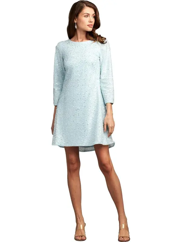 Tadashi Shoji Embellished 3/4 Sleeve Mini Shift Dress - Ice Blue
