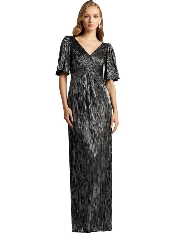 Tadashi Shoji Higgins Metallic Jersey Gown - Black/silver