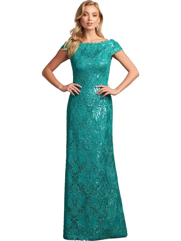 Tadashi Shoji Fisher Sequin Embroidered Gown - Caribbean