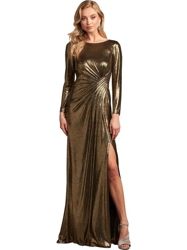 Tadashi Shoji Kramer Draped Lamé Gown - Bronze