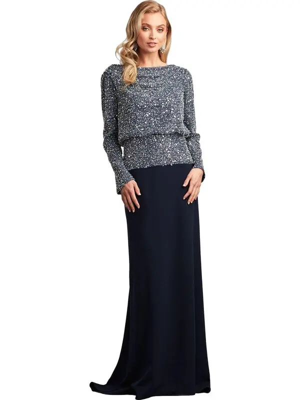 Tadashi Shoji Hennigan Embellished Blouson Gown - Navy