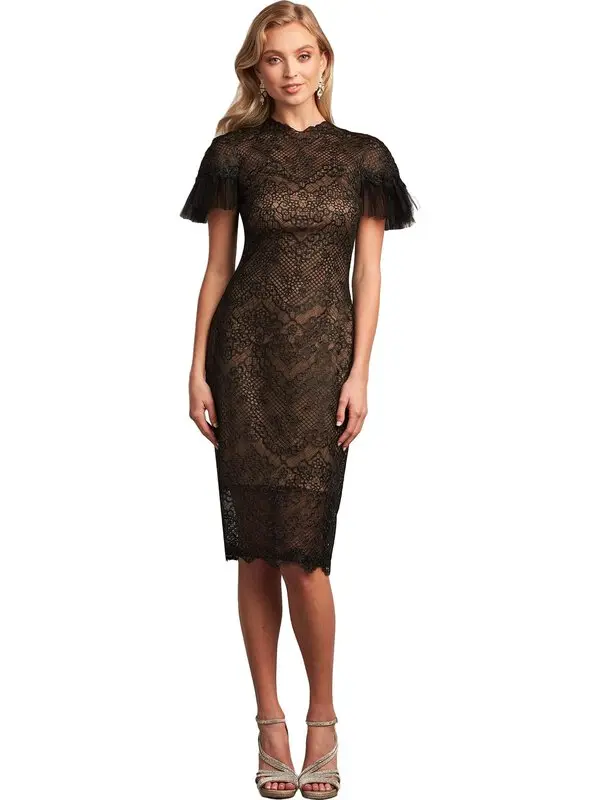 Tadashi Shoji Boone Embroidered Tulle Illusion Dress - Black/nude