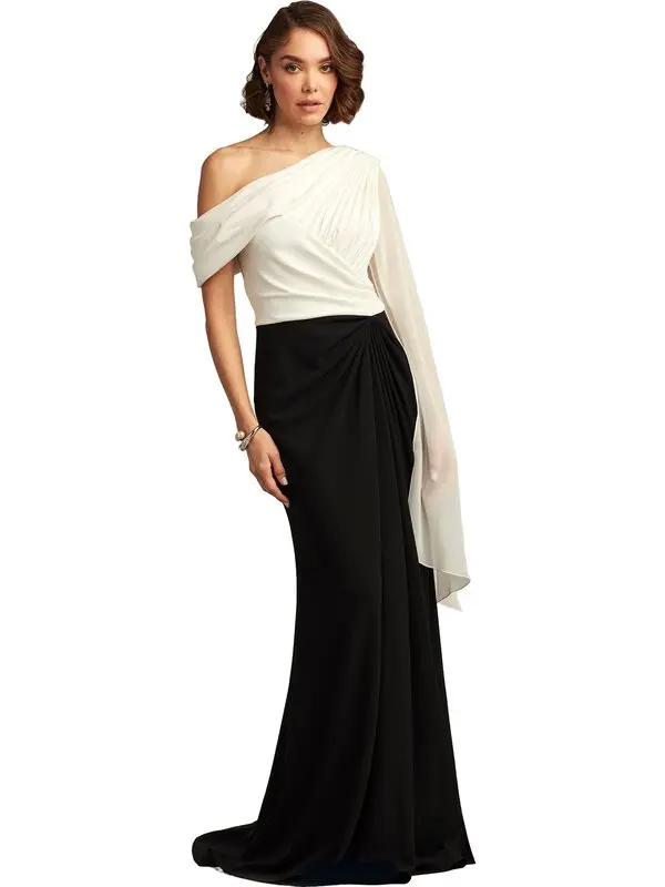 Tadashi Shoji Kellum Cape Sleeve Gown - Ivory/black