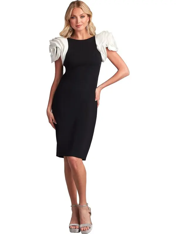 Tadashi Shoji Maylee Rosette-shoulder Sheath Dress - Ivory/black