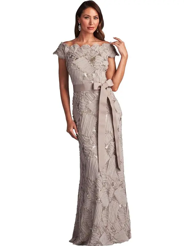 Tadashi Shoji Embroidered Paillette Gown - Antique