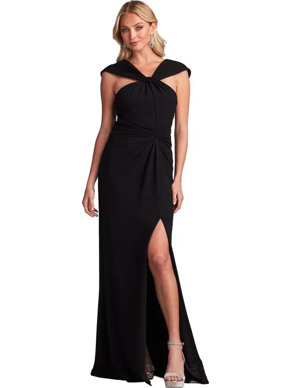Tadashi Shoji Stoll Twist-drape Gown - Black