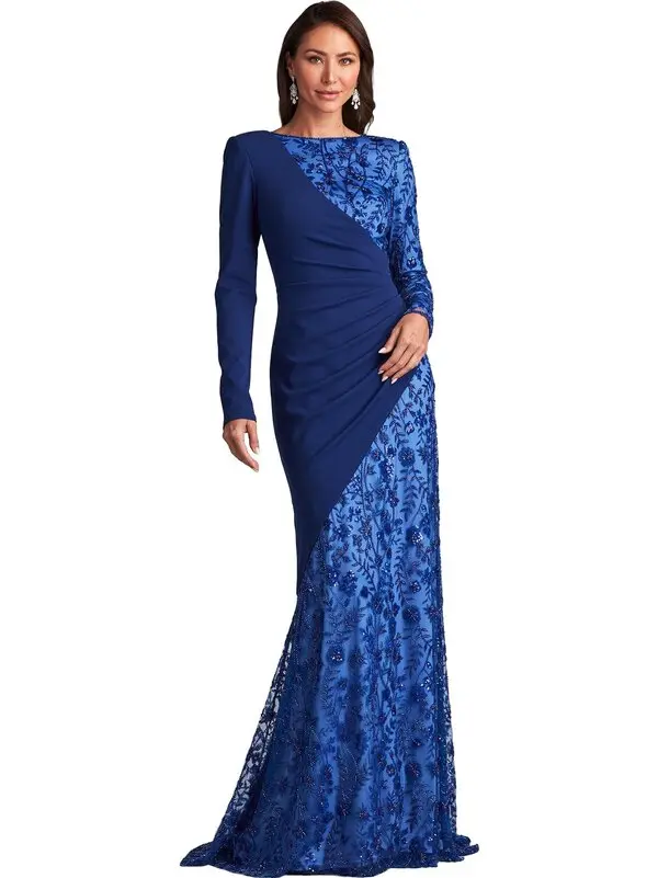 Tadashi Shoji Ilaria Contrast Drape Gown - Night Blue