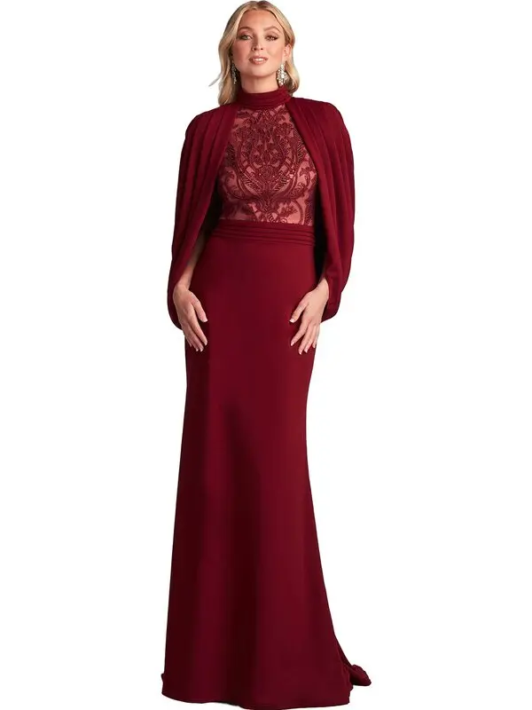 Tadashi Shoji Emmeline Draped Cape-sleeve Gown - Pomegranate
