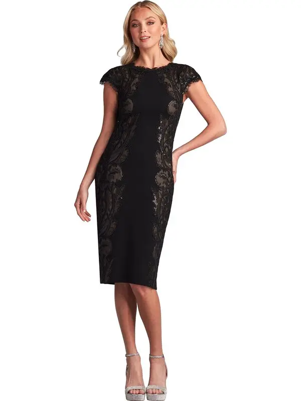Tadashi Shoji Samara Embellished Panel Dress - Black/nude