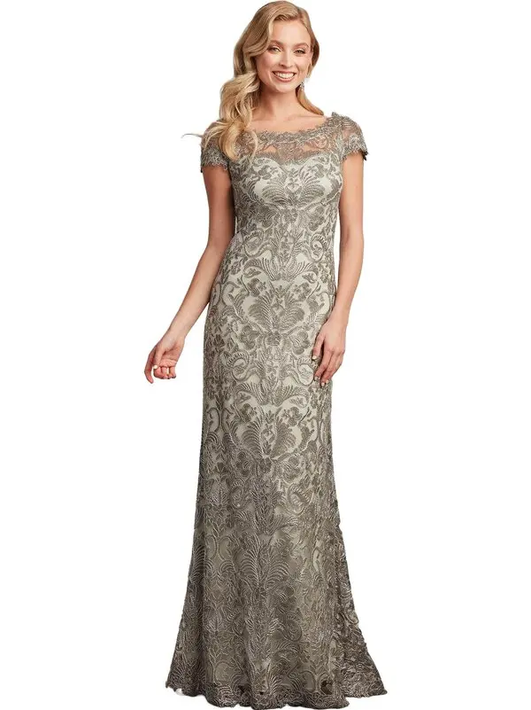 Tadashi Shoji Adena Corded Embroidery Gown - Ash Grey