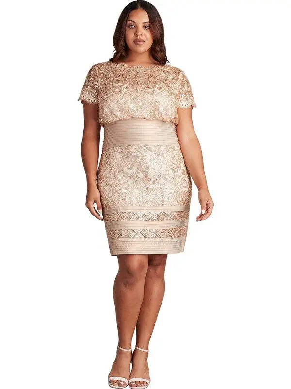 Tadashi Shoji Sequin Embroidered Blouson Dress - Champagne