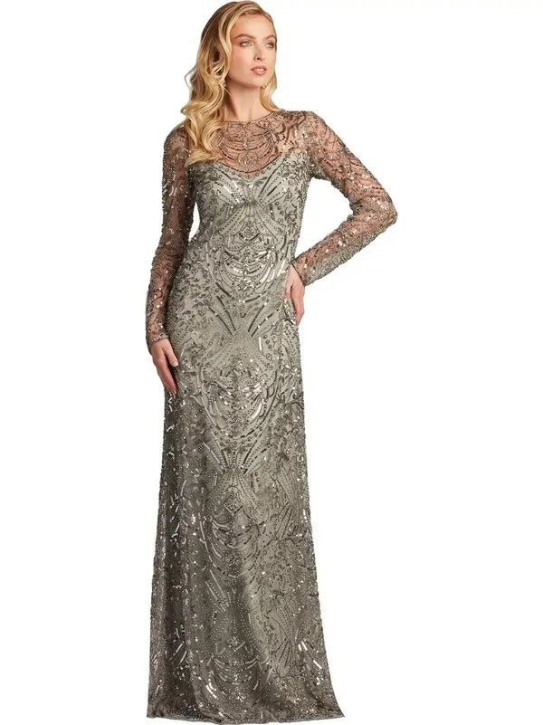 Tadashi Shoji Keziah Embellished Illusion Gown - Silver
