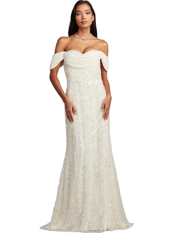 Tadashi Shoji Stowell Embellished Tulle Strapless Gown - Ivory