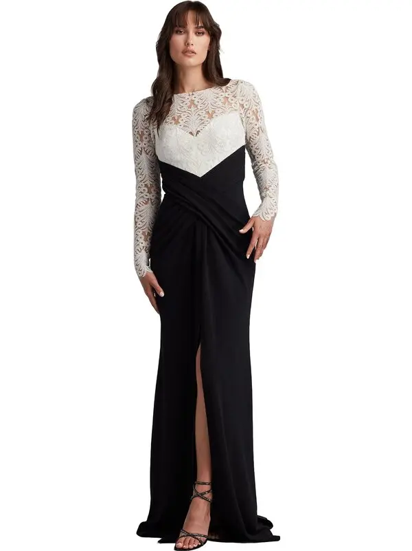 Tadashi Shoji Betton Contrast Illusion Gown - Ivory/black